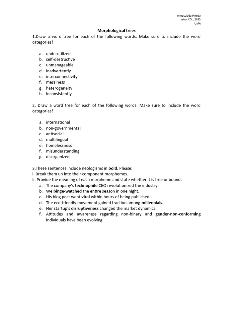 Morphological Analysis and Word Trees | PDF