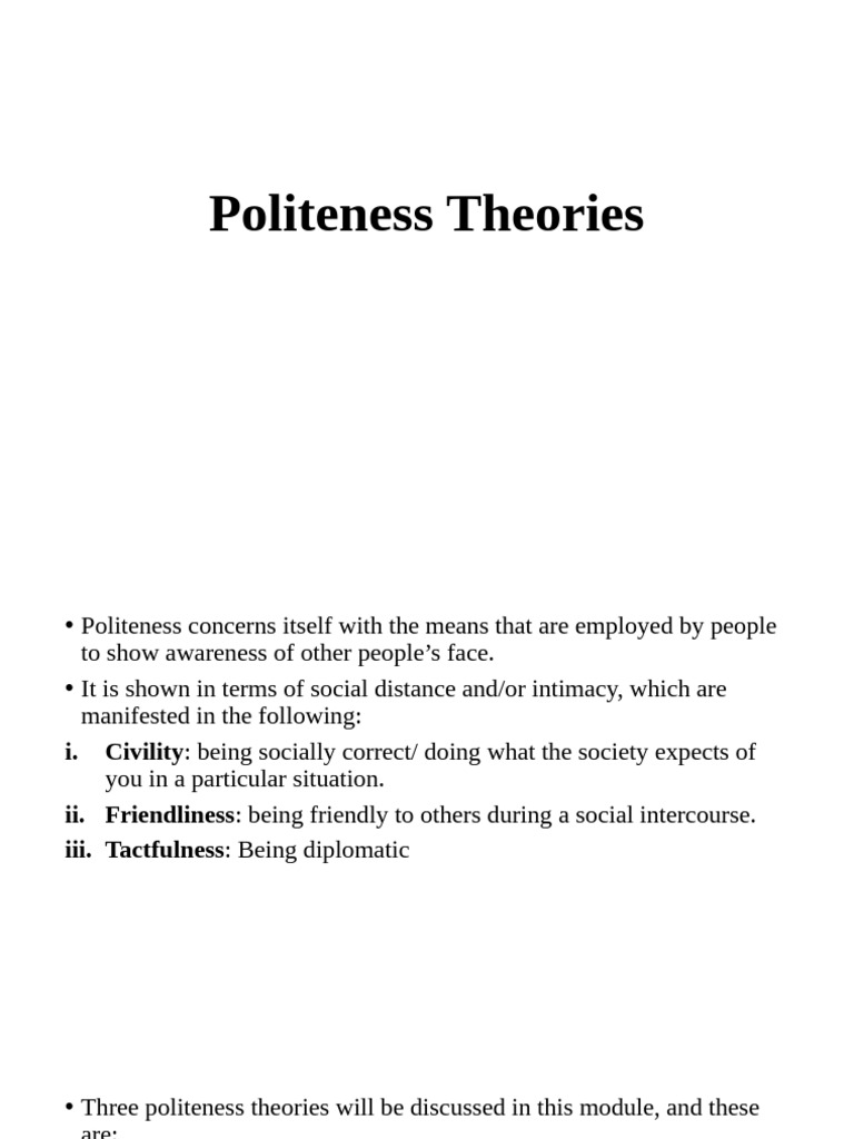 Understanding Politeness Theories | PDF | Communication | Human ...