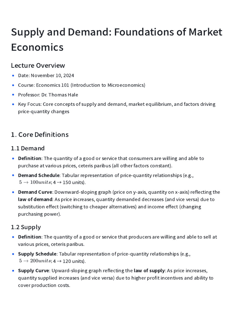 Supply and Demand: Foundations of Market Economics | PDF | Economic ...