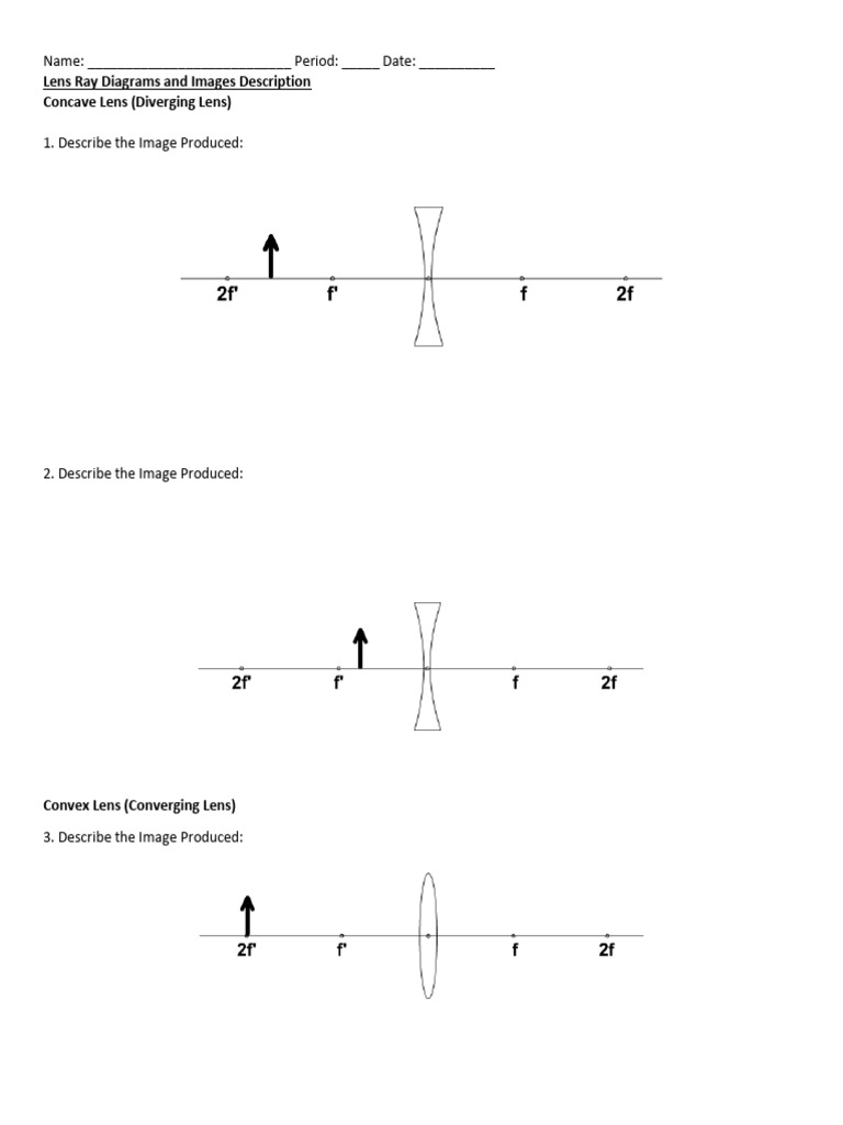 Lens Ray Diagrams Worksheet StickMan Physics (1) | PDF