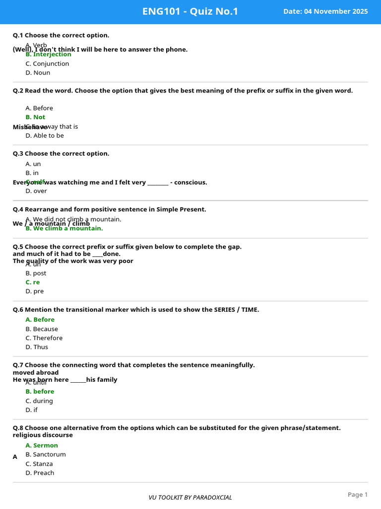 Quiz Eng101 1 | PDF