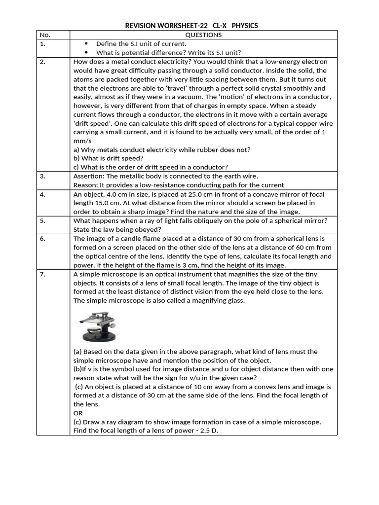 Revision Worksheet 22 13.01.2026 | PDF | Optics | Electron