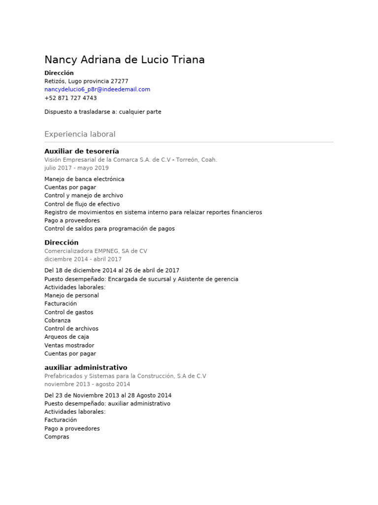Cv Nancy Adriana de Lucio Triana | PDF
