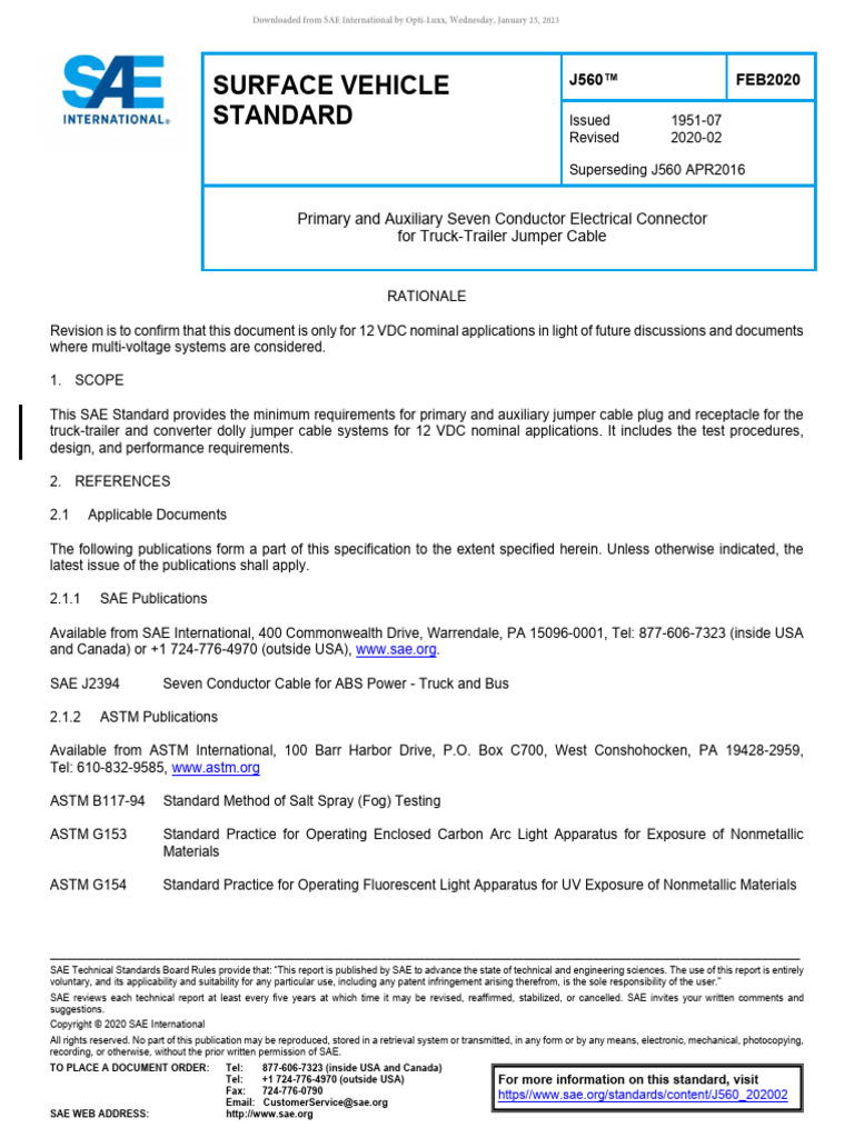 SAE J560 Truck-Trailer Connector Standard | PDF | Electrical Connector ...