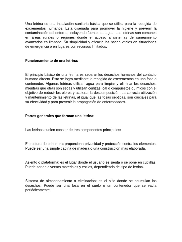 letrinas sanitarias | PDF | Letrina | Saneamiento