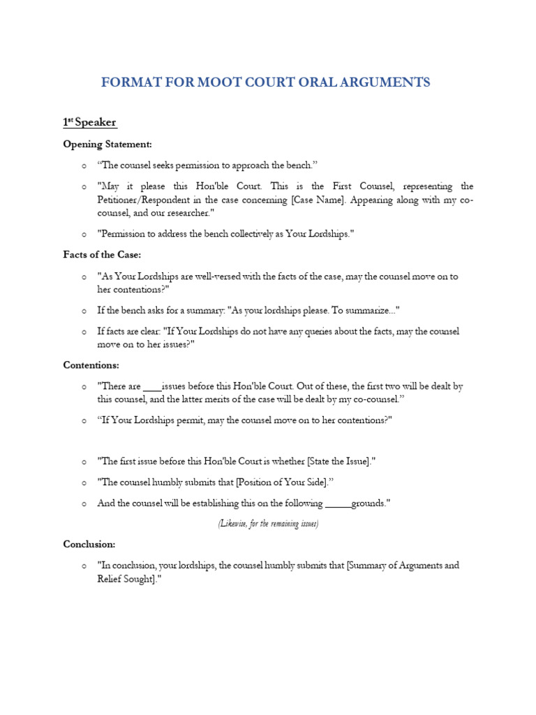 Moot Court Oral Argument Guidelines | PDF