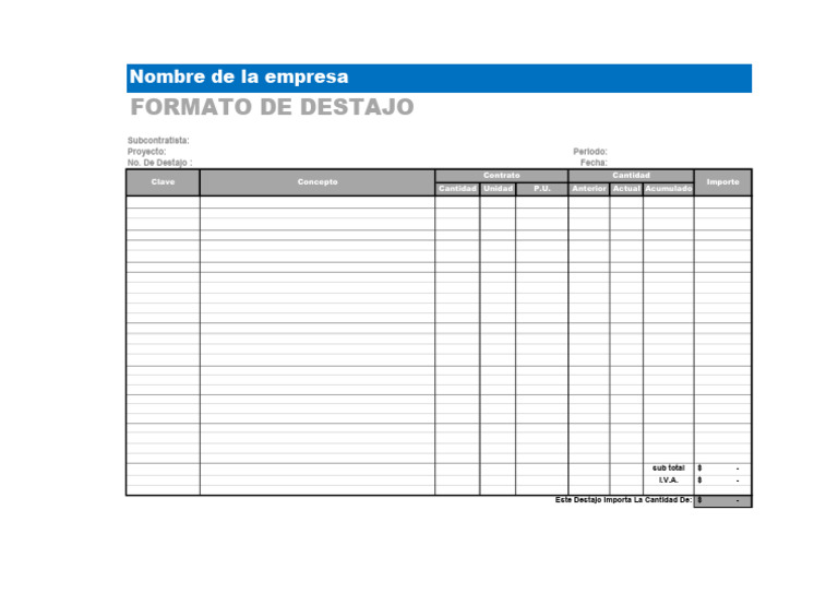 Formato de Destajo para Proyectos | PDF