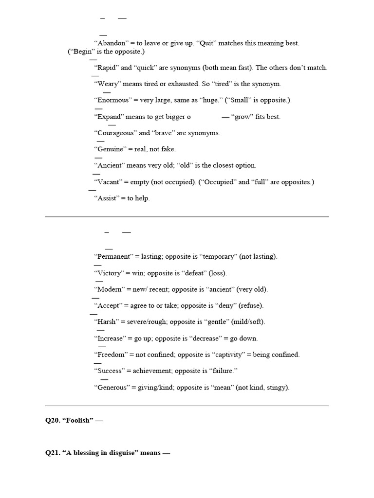 Synonyms and Antonyms Practice Quiz | PDF | Electromagnetic Induction ...