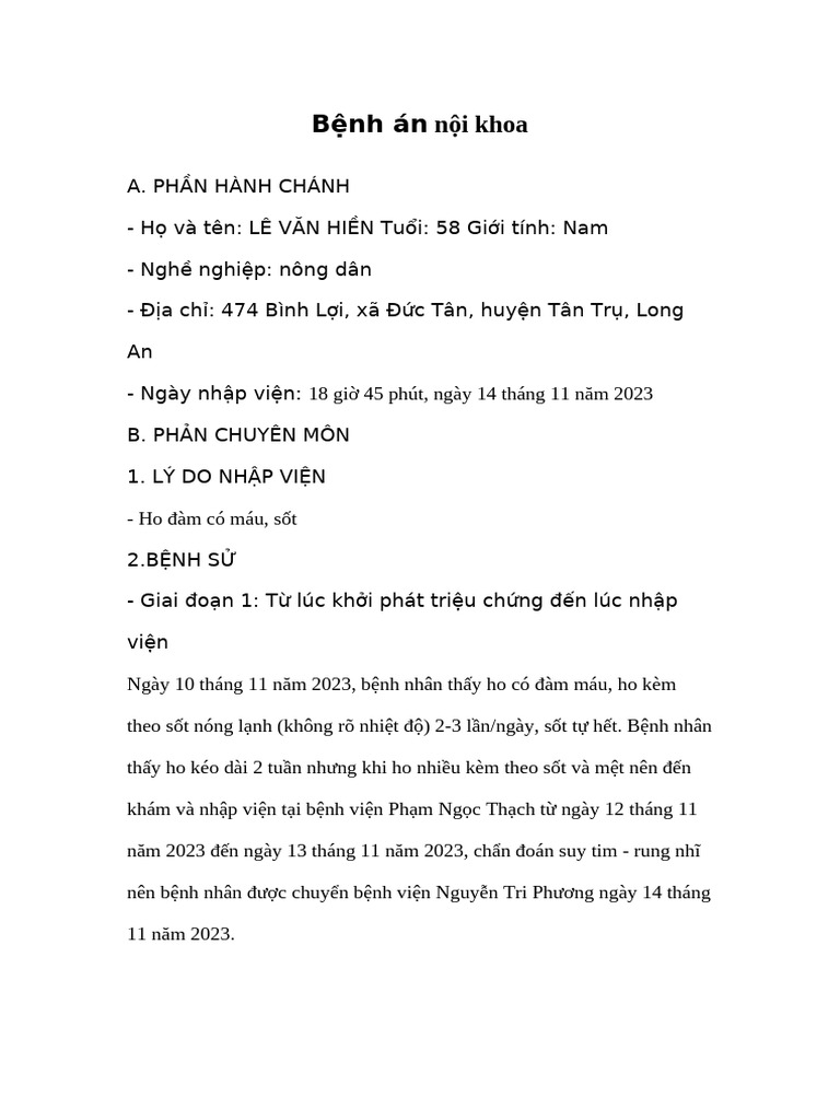 Bệnh án khoa nội tim mạch | PDF