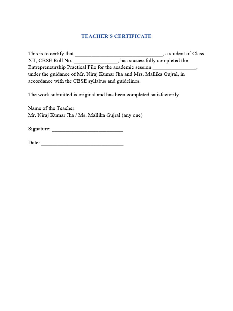 Teacher Certificate | PDF