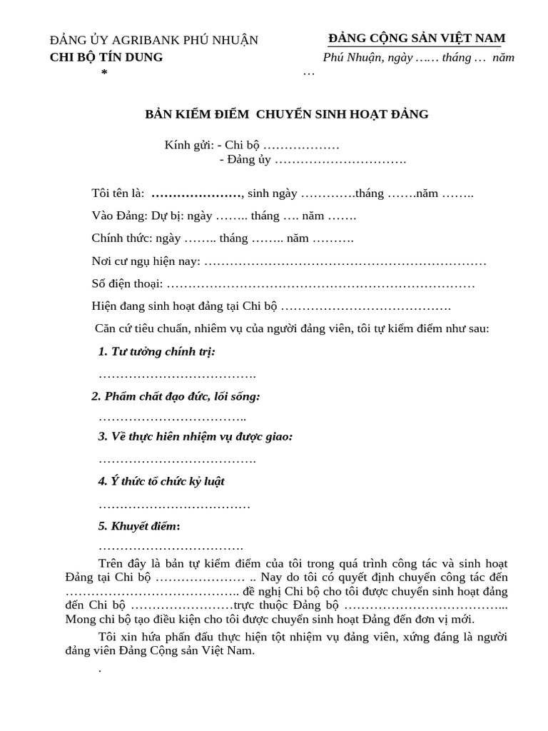 Ban Kiem Diem Chuyển Sinh Hoạt Đảng_Lan Phuong 2025 | PDF