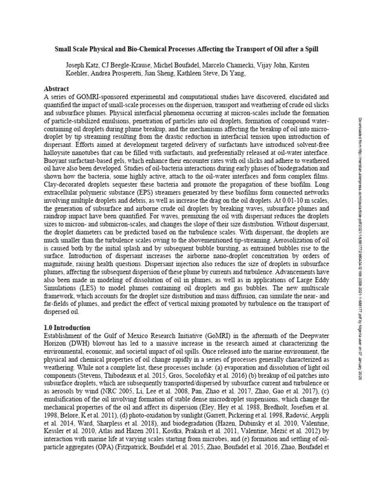 Small Scale Physical and Bio-Chemical Processes Affecting The Transport ...