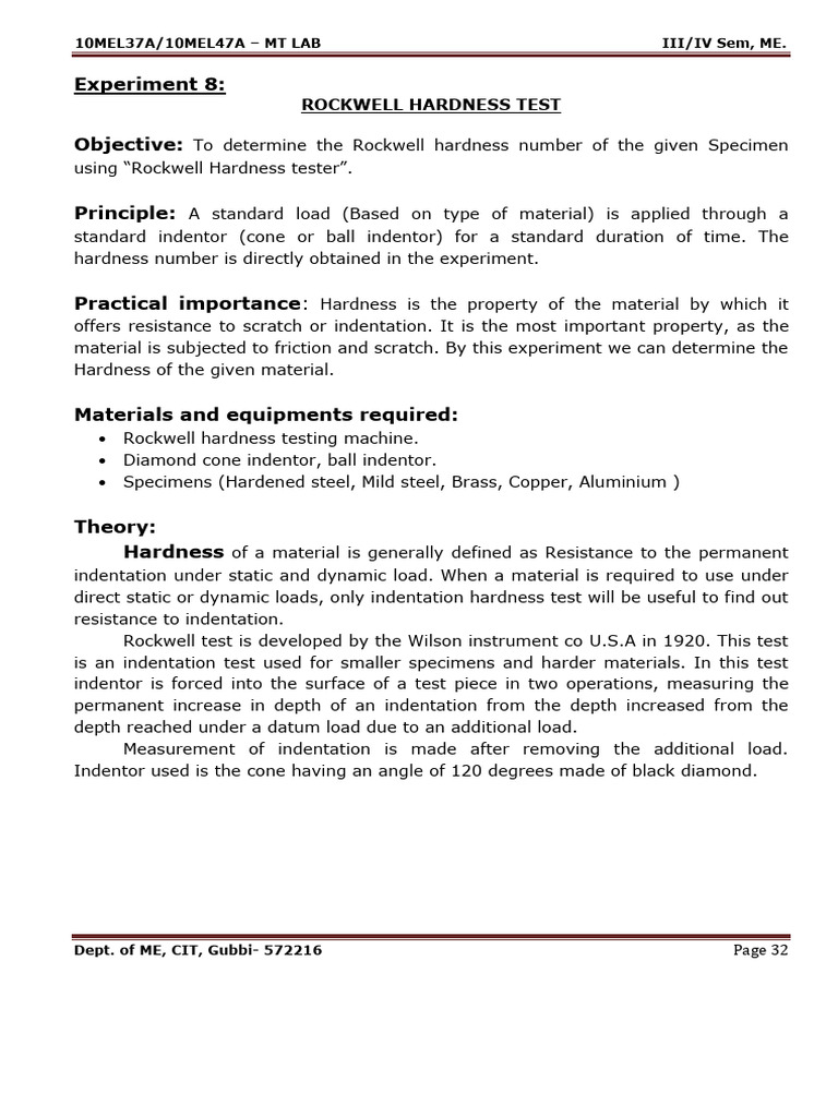 Rockwell Hardness Test Procedure Guide | PDF | Hardness | Mechanical ...