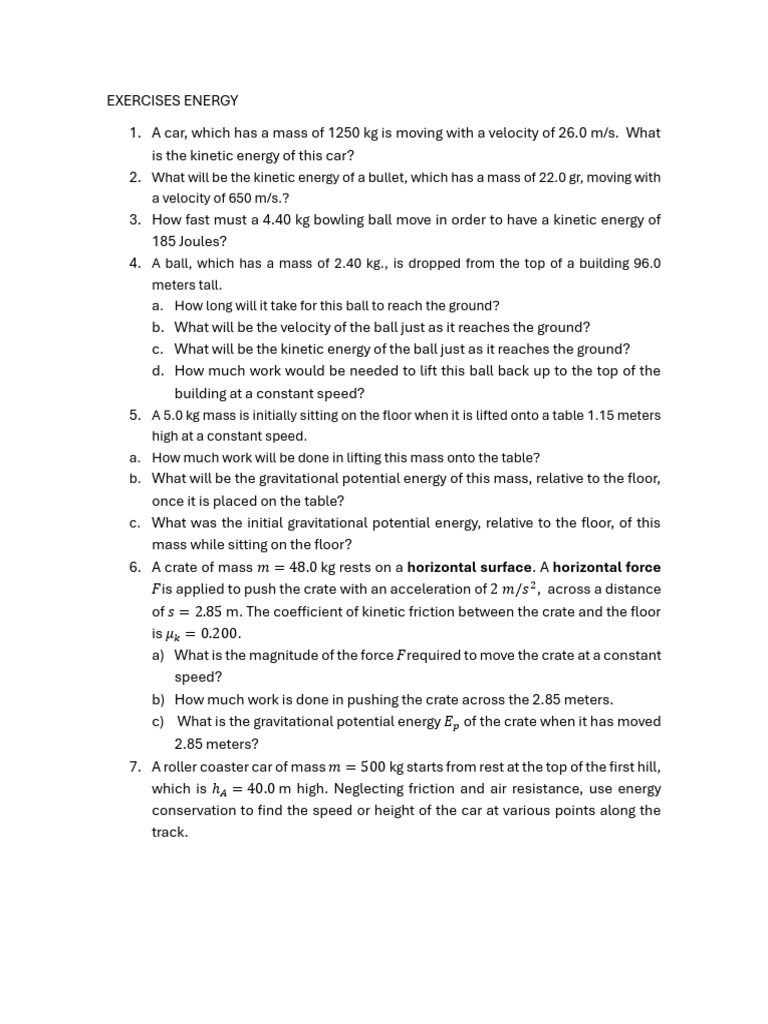 Energy+Exercises+%282%29 | PDF