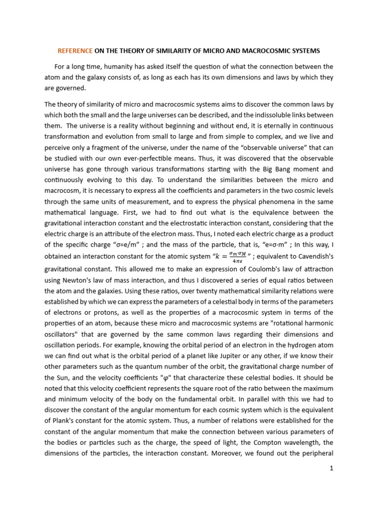 Micro-Macrocosmic Similarity Theory | PDF | Electron | Fundamental ...