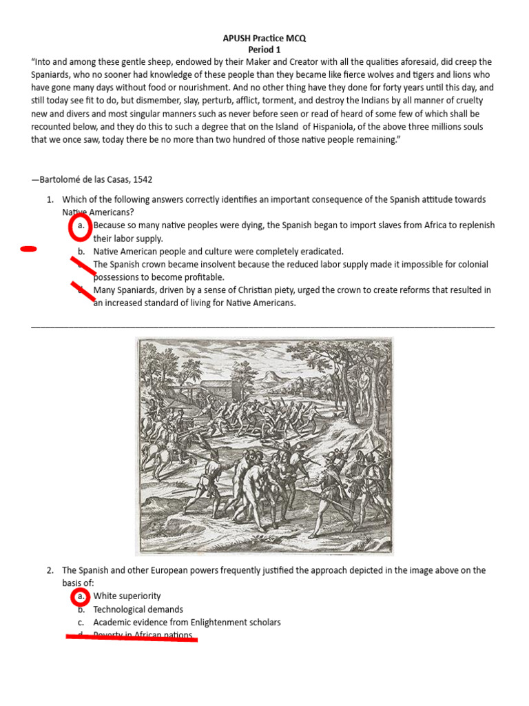 APUSH Period 1 MCQ Practice Questions | PDF | Spanish Colonization Of ...