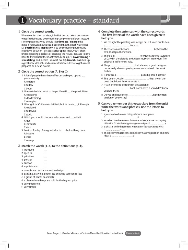 EP U01 Vocabulary Practice Standard | PDF