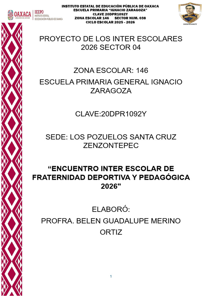 Proyecto de Los Inter Escolares 2026 Sector 04 | PDF | Escuelas | Educación primaria