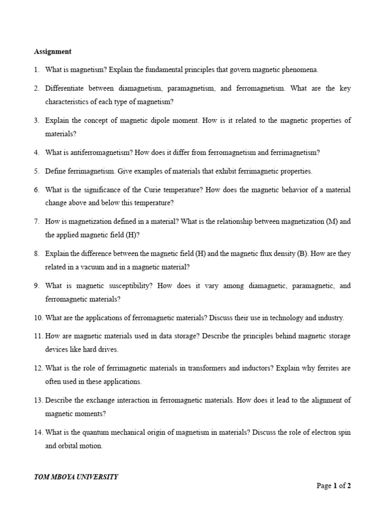 Topic 6 Assignment | PDF | Magnetism | Ferromagnetism