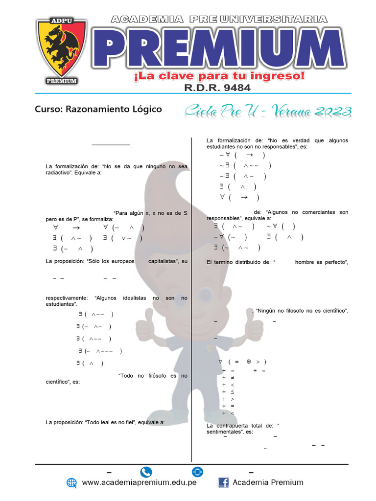Raz Logico Pre u Ver23 10 Repaso 01 | PDF | Proposición | Metodología filosófica