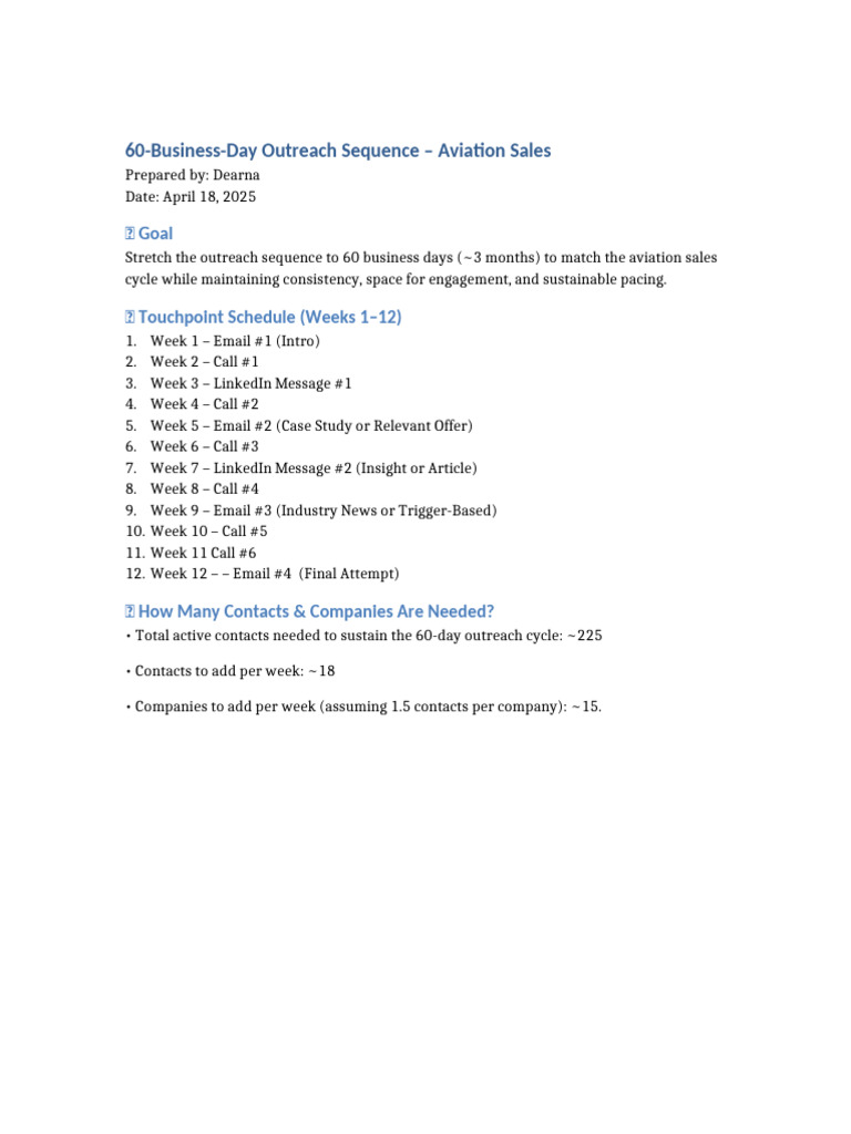 Revised 60 Day Outreach Sequence Aviation | PDF