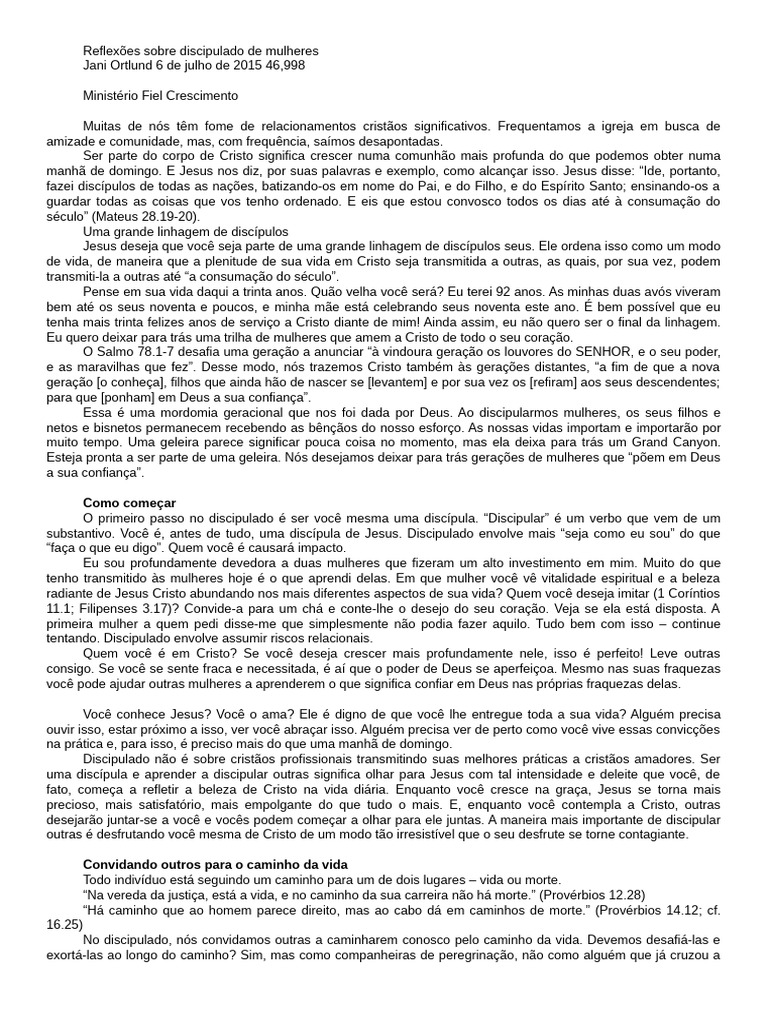 Reflexões sobre discipulado de mulheres | PDF | Discípulo (cristianismo ...