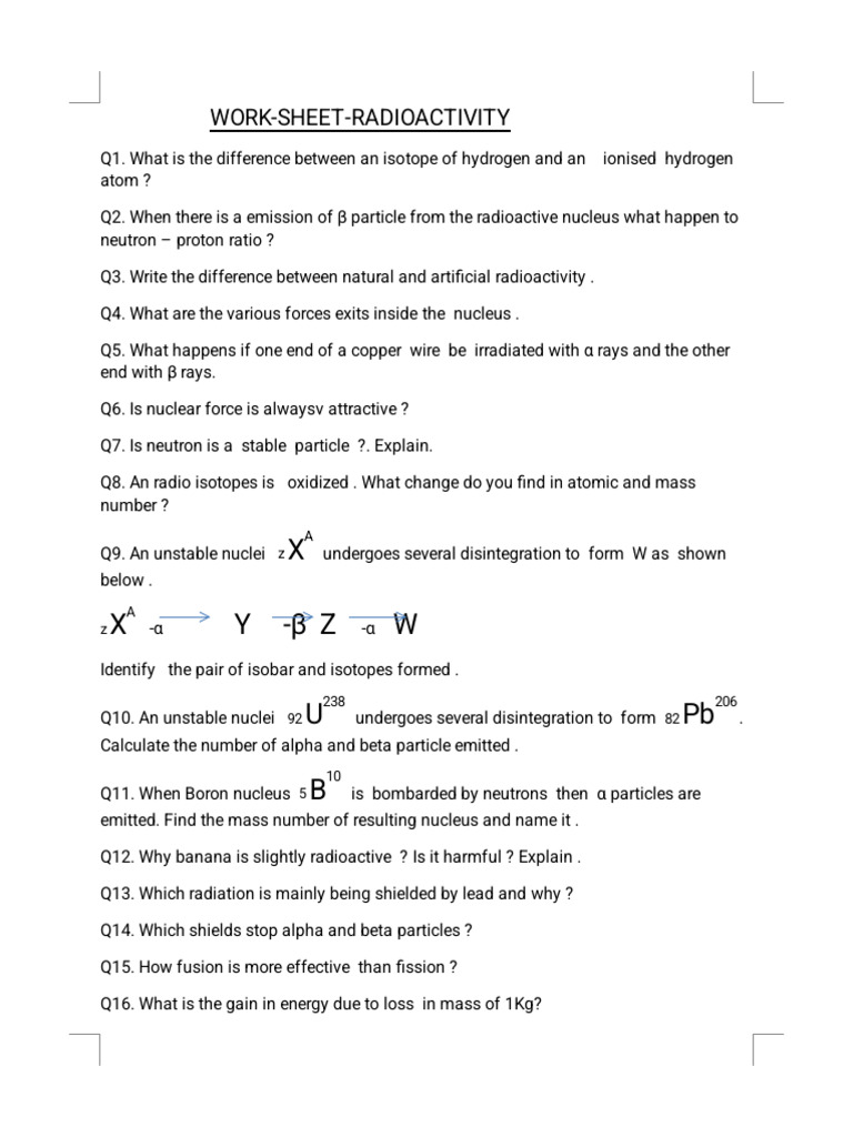 Radioactivity Worksheet: Key Concepts and Questions | PDF | Radioactive ...