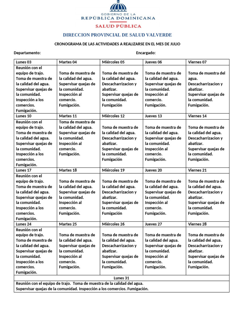 Programacion Mensual Salud Amb . Beatriz | PDF