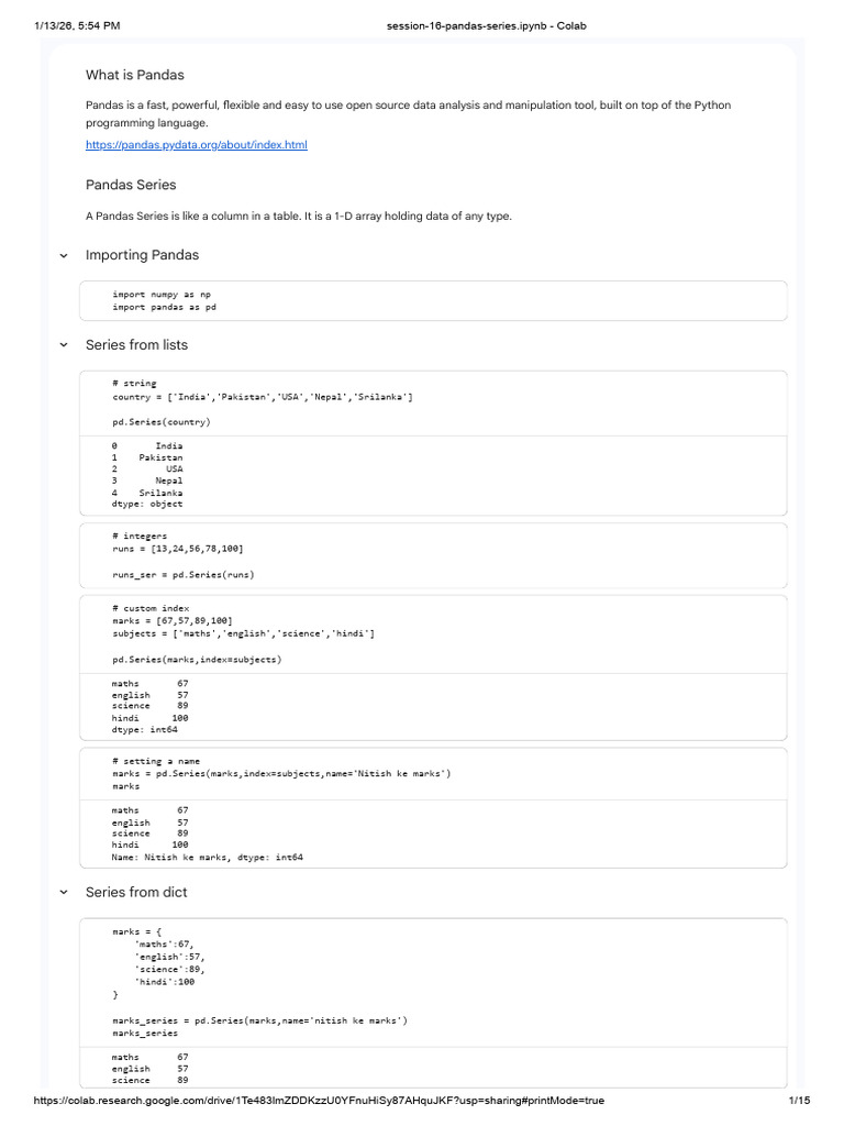 Understanding Pandas Series Basics | PDF