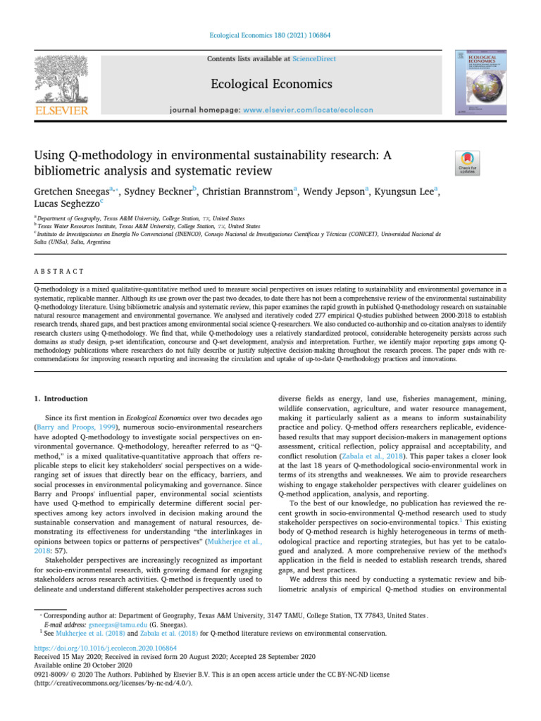 Q-Methodology in Environmental Research | PDF | Systematic Review ...