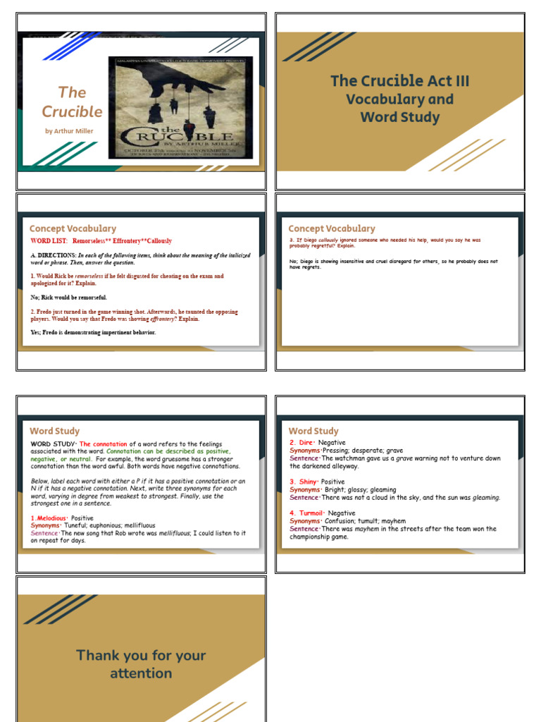 The Crucible- Act III Vocabulary and Word Study | PDF | Vocabulary ...