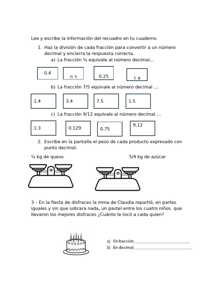 Conversión de fracciones a decimales | PDF