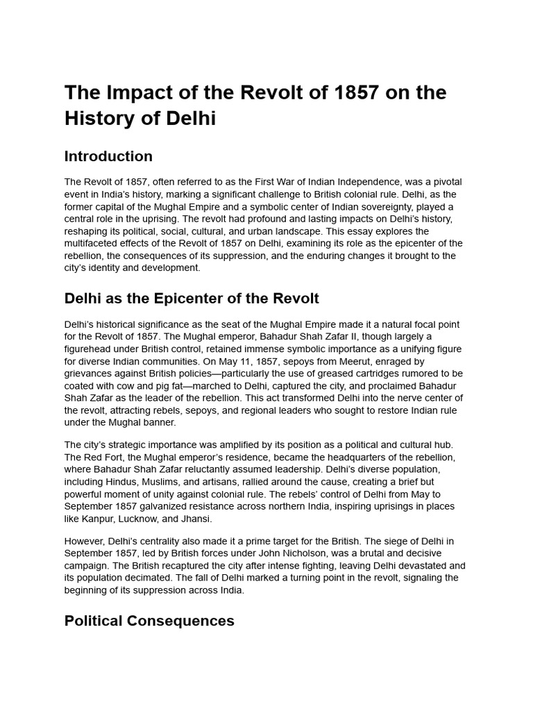 1857 Revolt.pdf | PDF | Indian Rebellion Of 1857 | Delhi