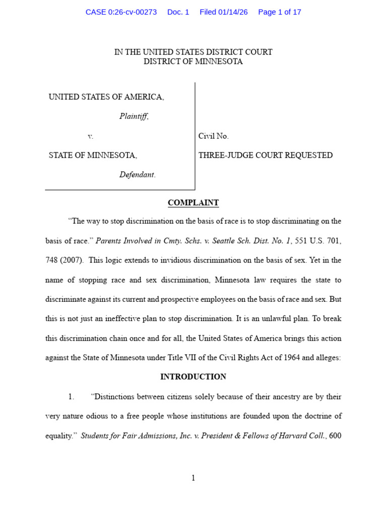 US vs. Minnesota: Title VII Discrimination Case | PDF | Civil Rights ...