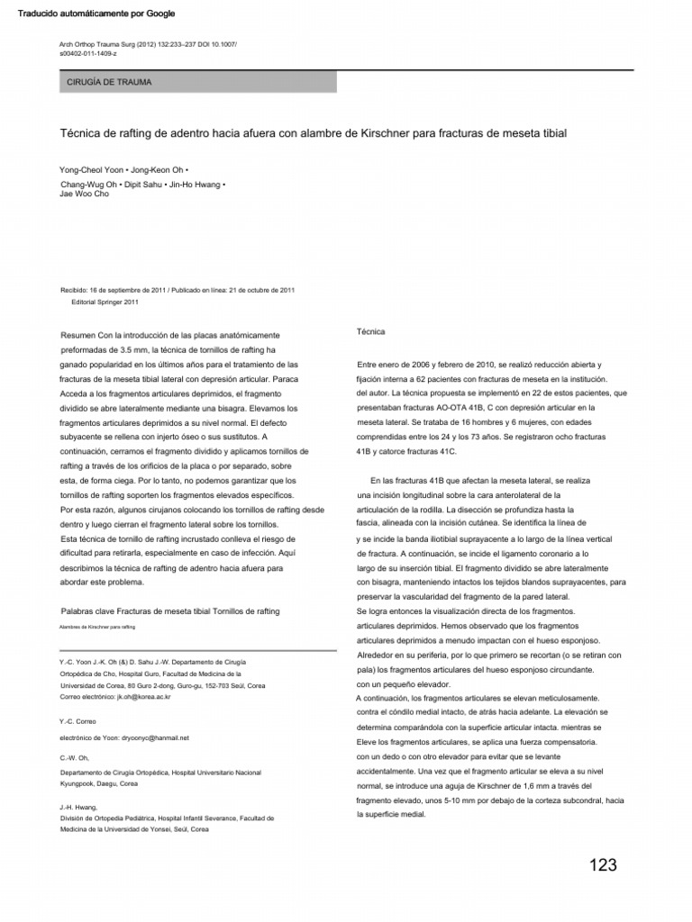 Técnica de rafting al revés para fracturas de la meseta tibial 5 | PDF ...