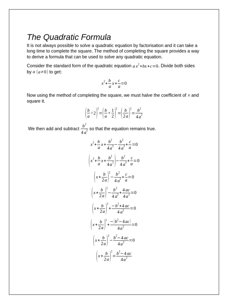 #3 the Quadratic Formula | PDF | Quadratic Equation | Mathematics