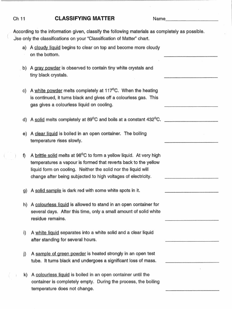 Worksheet - Cla - Classify Matter | PDF