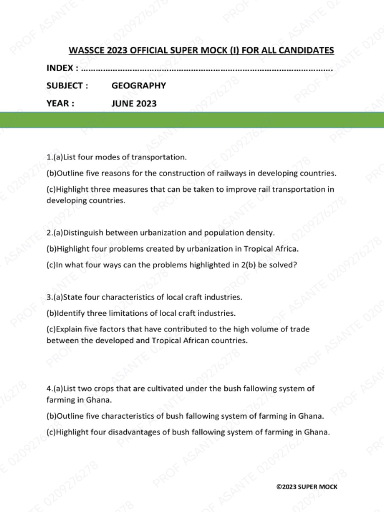 Geography Super Mock Theory & Practical Questions (I) | PDF