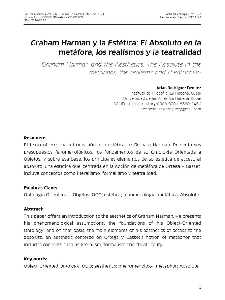Estética de Graham Harman: Metáfora y Absoluto | PDF | Immanuel Kant ...