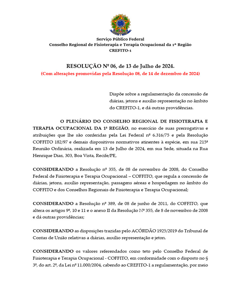 Resolução 06_nova Redação | PDF | Serviços públicos | Fisioterapia