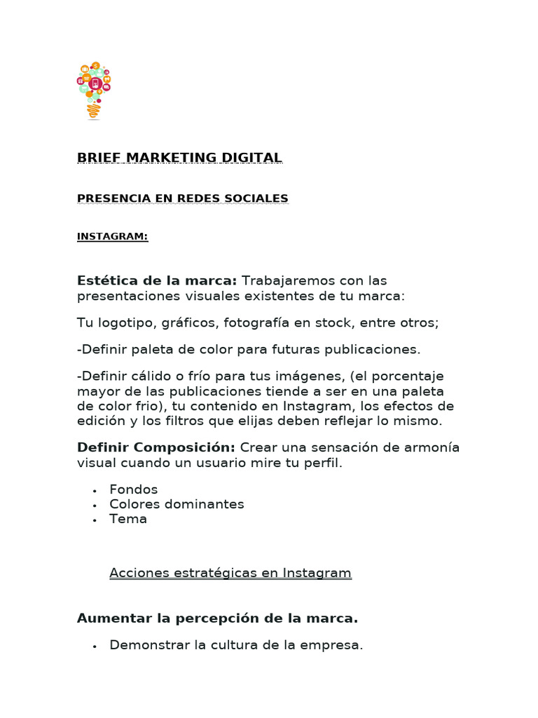 BRIEF MARKETING DIGITAL. Documento Envíado a Un Cliente | PDF