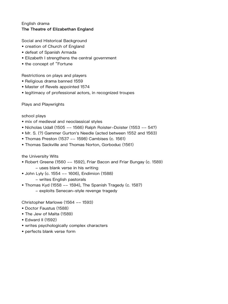 Elizabethan to Eighteenth-Century Theatre | PDF | Restoration Comedy ...