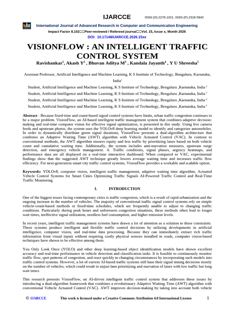 AI-Driven Traffic Control System VisionFlow | PDF | Traffic | Computer ...