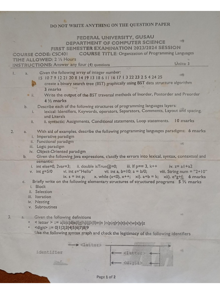 CSC 401 Exam Past Questions 2023, 2024 Solution | PDF