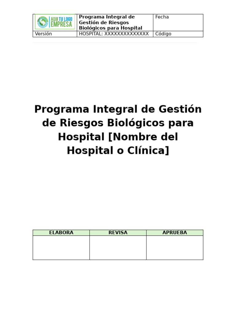 Programa Integral de Gestión de Riesgos Biológicos para Hospital ...