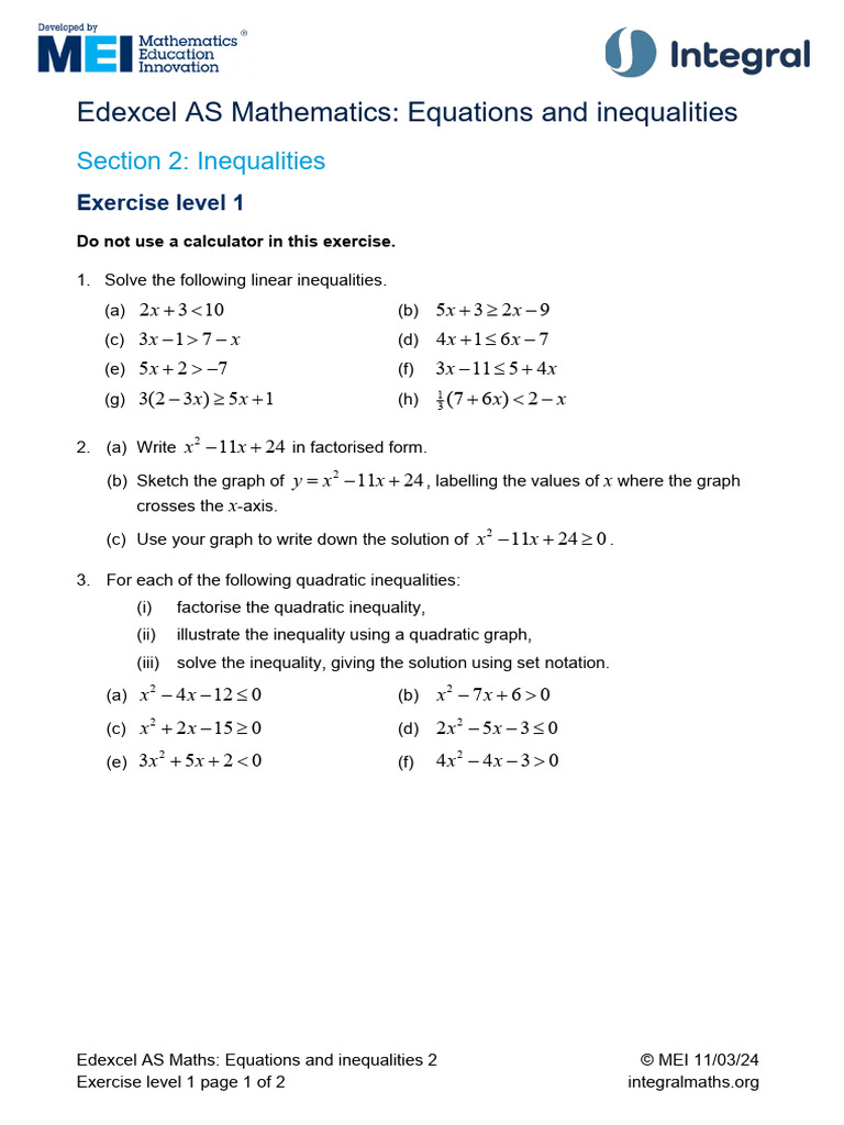 Level 1 - Inequalities | PDF
