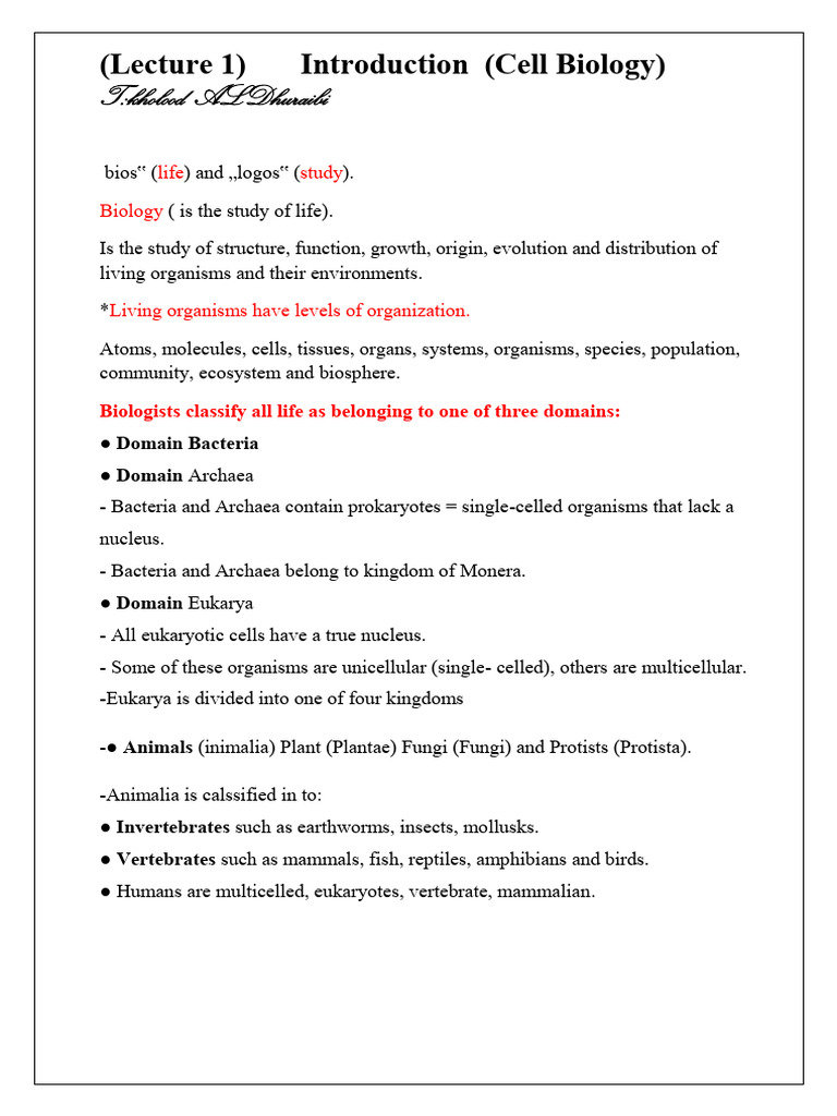 علم الخليه1 | PDF | Cell (Biology) | Life