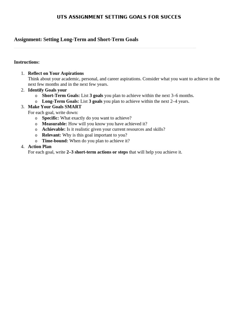 Uts Assignment Setting Goals for Succes | PDF