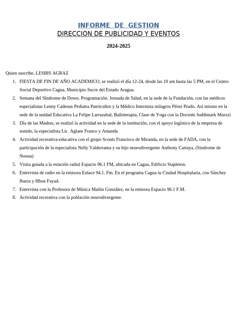 Fada-Informe de Gestion 2025- Proyecto Socioproductivo-2025. Imprimir | PDF | Joyería | Rieles