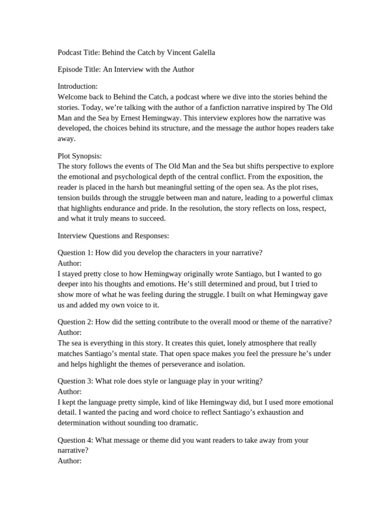 Podcast Interview Script Behind the Catch | PDF | Narrative | Plot ...